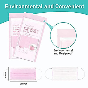 Assacalynn Pink Face Masks Disposable 50pcs, Kawai Cute Pink Masks For Women, 3 Ply Face Mask, Breathable Masks