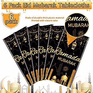 6 Pack Ramadan Plastic Tablecloth Decorations for Home, Eid Mubarak Ramadan Disposable Table Cover Decorations, Muslim Happiness Ramadan Eid Al-fitr Table Cloths for Ramadan Party Supplies, 54x108Inch