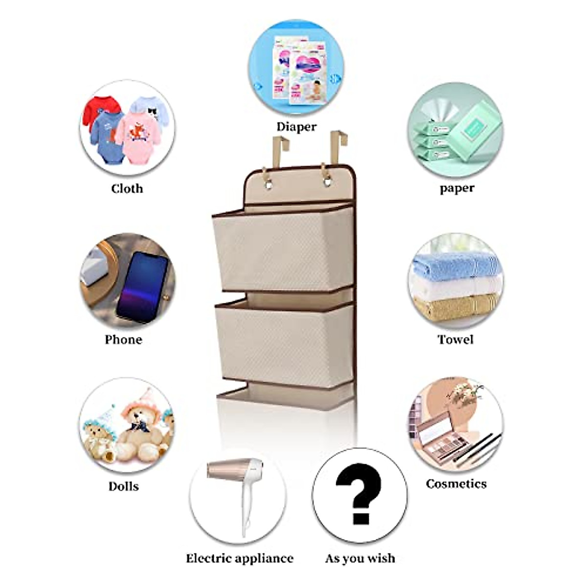 TIYONO Over The Door Hanging Organizer Storage with 4 Large Pockets, Wall Mount with 2 Widened Metal Hooks for Pantry,Nursery,Diapers,Bathroom,Kitchen,Closet,Dorm (Blue)