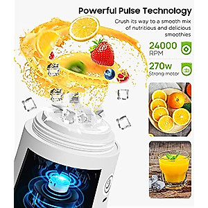 ＭoKo Portable Blender, 270 Watt Personal Blender for Shakes and Smoothies,21OZ Personal Blender USB Rechargeable with 6 Blades, BRA Free, Smoothie Blender for Kitchen Sports Travel and Outdoors,White
