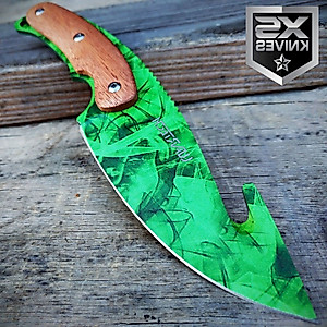 Forest Green Fixed Blade Full Tang Hunting Wood Handle Gut Hook Stainless Steel Survival Knife