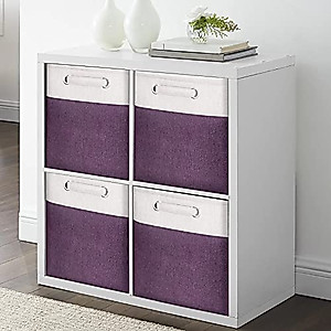 Fabric Cube Storage Boxes Foldable Storage Bins 13-Inch Dark Purple and Silver Khaki Patchwork Storage Baskets Cube Storage Bins with Handle Cubes Inserts Storage for Home and Office Supplies 13x13x13 cube organizer bin 3 Pcs/Pack, Sy-5
