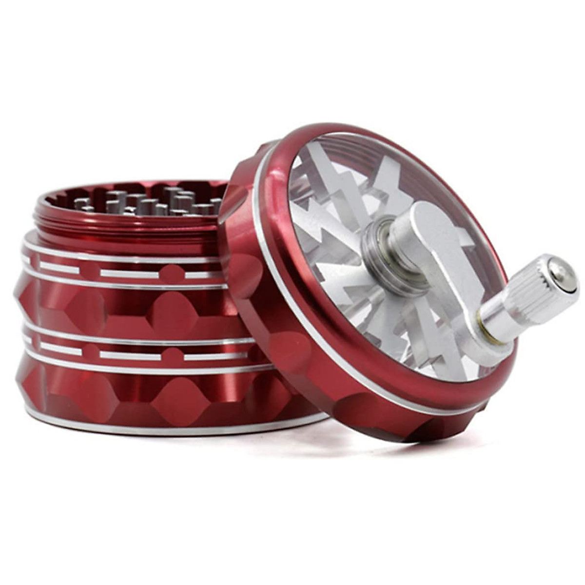 2.5 Inch Hand Crank Grinder, Potable Large Grinder With Clear Top Cover, Best Gift(Red)