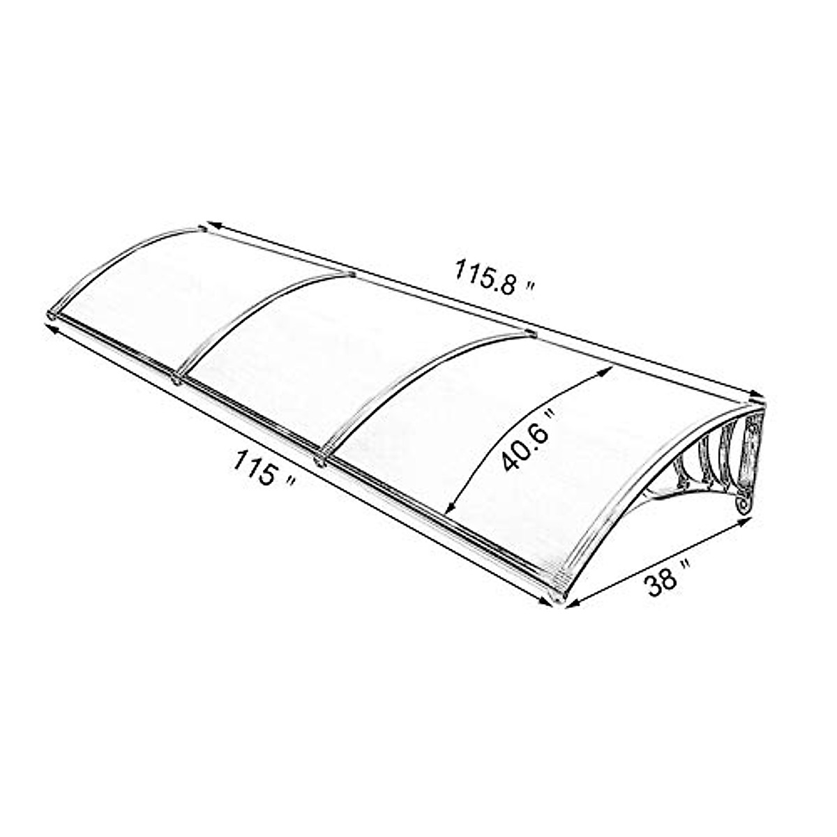 MCombo 38 inch x 116 inch Window Awning Outdoor Polycarbonate Door Shade Patio Cover Canopy, 6055-4012 (Pure White Bracket +Clear Hollow Sheet)