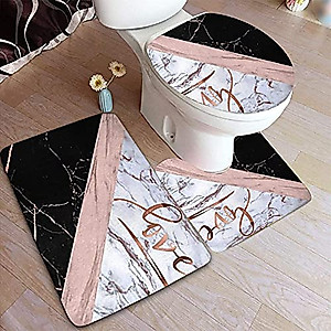 My-baby Rose Gold Marble Bathroom Shower Curtain Sets with Rugs,Toilet Pad Cover and Bath Mat,Rose Gold Faux Marble with Love Waterproof Polyester Shower Curtain Set 4 Pcs Bathroom Decor