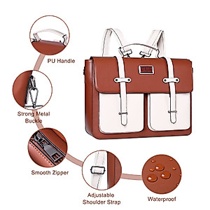 MOSISO Laptop Bag for Women, 15-15.6 inch Laptop Backpack Messenger Shoulder Bag with Front 2 Pockets for Business, Travel, Work, Office, Brown