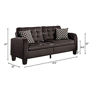 Lexicon Westville Tufted Fabric Sofa, 72.5" W, Chocolate