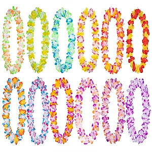 FreshDear 12 Counts Hawaiian Leis Bulk,leis for luau party,hawaiian leis for adults,beach party favors for adults,Summer Beach Vacation,Theme Party Decorations