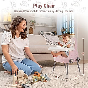 High Chairs for Babies and Toddlers, Portable 3 in 1 High Chair, Adjustable Convertible Compact Infant Baby Feeding Chair Booster with Detachable Double Tray, 5 Point Harness, Foot Rest Pink