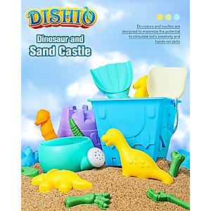 DISHIO Beach Sand Toys for Kids Sand Box Beach Toys with Mesh Bag,Sand Castle Bucket and Shovel,Sand Molds,Waterig Can, Sieve, Dinosaur Beach Toys Kit for Kids&Toddlers Outdoor Travel 18pcs
