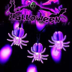 DYTesa Halloween Solar String Lights, 21.3 Ft 30 LED Purple Spider LED Lights IP65 Waterproof for Halloween Outdoor Indoor Party Decor, Patio, Lawn, Garden, Yard
