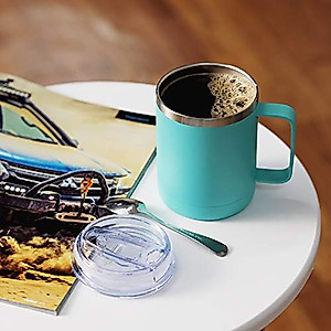 MEWAY 12oz Coffee Mug With Handle and Sliding Lid,Stainless Steel Travel Tumbler Cup with Handle,Double Wall Vacuum Insulated Camping Cup for Hot & Cold Drinks Tea (Light Green,Set of 1