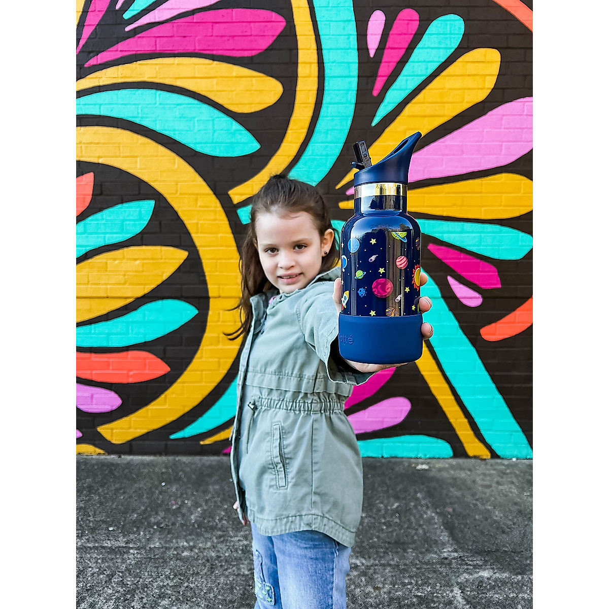 H2OBotté Kids Water Bottle for School - 12oz (Straw Lid), Reusable, leakproof Insulated Stainless Steel Reusable Water bottle for Girls, Boys (Solar Trek)