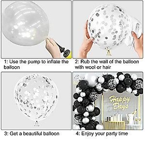 FEPITO 108 Pcs Black Silver Balloon Garland Arch Kit 5 10 12 18 Inches Black Silver Confetti Balloons for Birthday Wedding Bridal Baby Shower Graduation Party Decorations