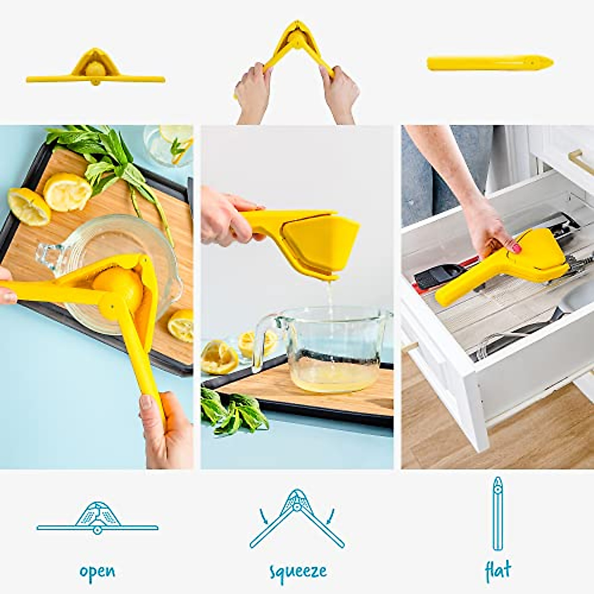 Dreamfarm 10" Lemon Fluicer | Easy Squeeze Manual Lemon Juicer | Citrus Juicer That Folds Flat for Space-Saving Storage | Lemon Squeezer with Sideways Pivot to Increase Leverage + Reduce Effort Needed