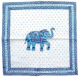 FIKIMOS Hand Block 100% Cotton Indian Style Theme Dining Table Mats and Napkins Set of 6 Place-mats Runners (Blue-03)