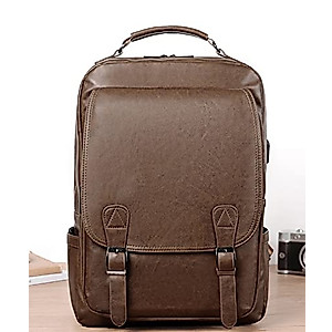 AKAKA Men Brown Outdoor Backpack Imitation Leather Weekend Bag Leisure Bag Carrying Backpack Old Fashion Traveling Laptap Backpack with USB Port.