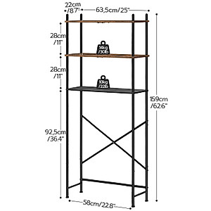 HOOBRO Over The Toilet Storage, 3-Tier Over Toilet Bathroom Organizer, Freestanding Above Toilet Shelf with Adjustable Feet, Space Saving, Easy to Assembly, Rustic Brown and Black BF63TS01