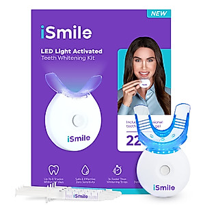 iSmile Teeth Whitening Kit - LED Light, 35% Carbamide Peroxide, (3) 3ml Gel Syringes, (1) Remineralization Gel, and Tray.