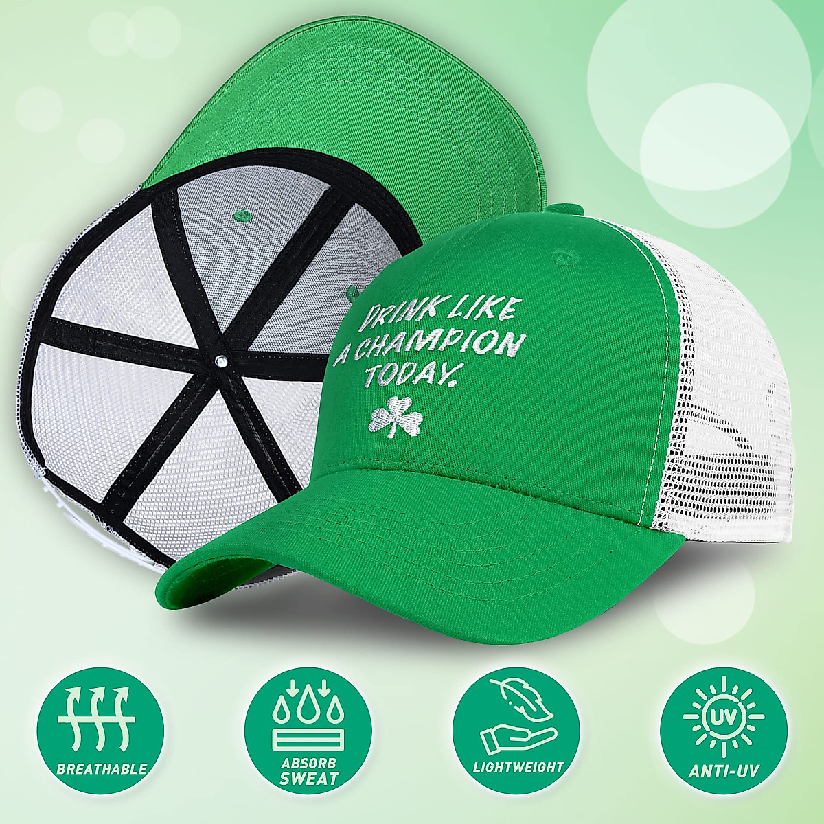 St. Patrick's Day Clover Baseball Cap Adjustable Trucker Hat Fashion Dad Hat Sports Hat St. Patrick’s Day Gift