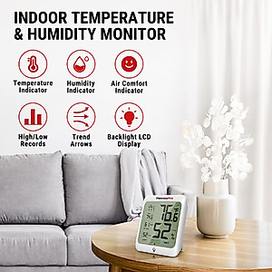 ThermoPro TP53 Digital Hygrometer Indoor Thermometer for Home, Temperature Humidity Sensor with Comfort Indicator & Max Min Records, Backlight Display Room Thermometer Humidity Meter, LCD