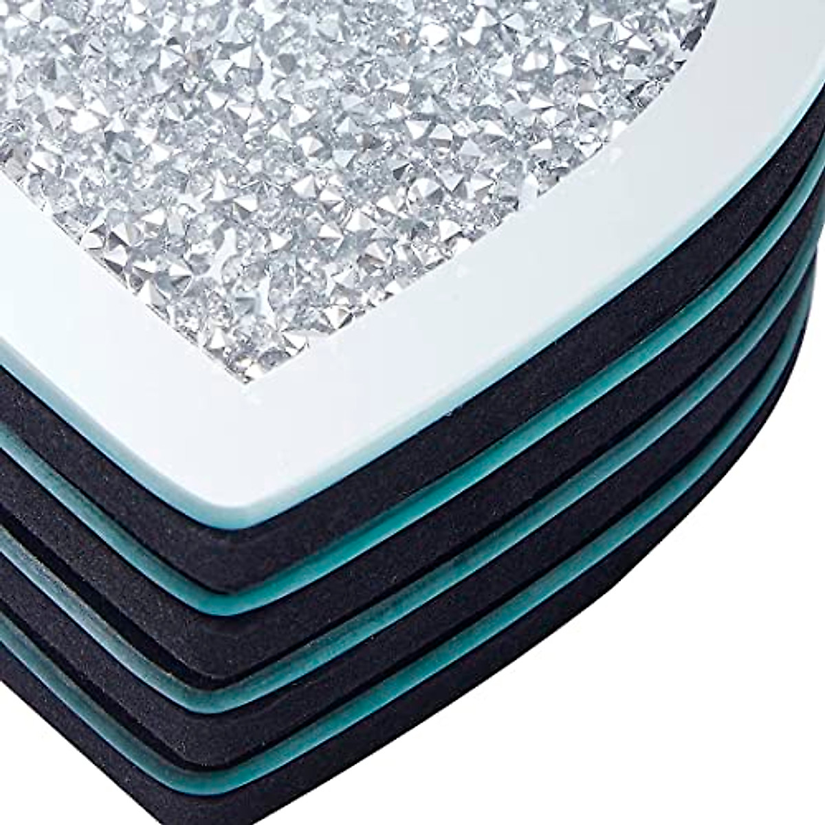 4 Pcs Glass Crystal Coaster,Diamond Mirror Coaster,Silver Luxury Cup Mat,Desktop Advanced Decoration (Heart 4x4in)