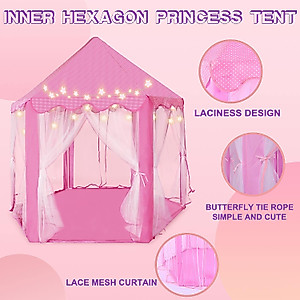 Kid's Play Tent, Ceither Princess Castle Girls Playhouse with Star Lights, 55" x 53" (L x H) Pink Princess Tent Indoor Outdoor for Imagination Interactive Play