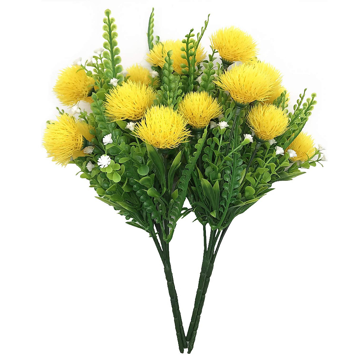 Artificial Flowers, for Christmas Plastic Plants Dandelion Shrubs Grass Fake Bushes Home Garden Office Room House Outdoor Indoor UV Resistant Wedding DIY Decor Planter Filler Decoration Yellow, 4 Pack