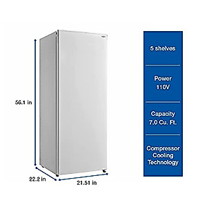Koolatron KTUF196 Compact Garage-Ready Upright Freezer with 7.0 Cubic Feet Capacity, Space-Saving Slim Design for Home, Apartment, Condo, Cabin, Basement-White, Standard