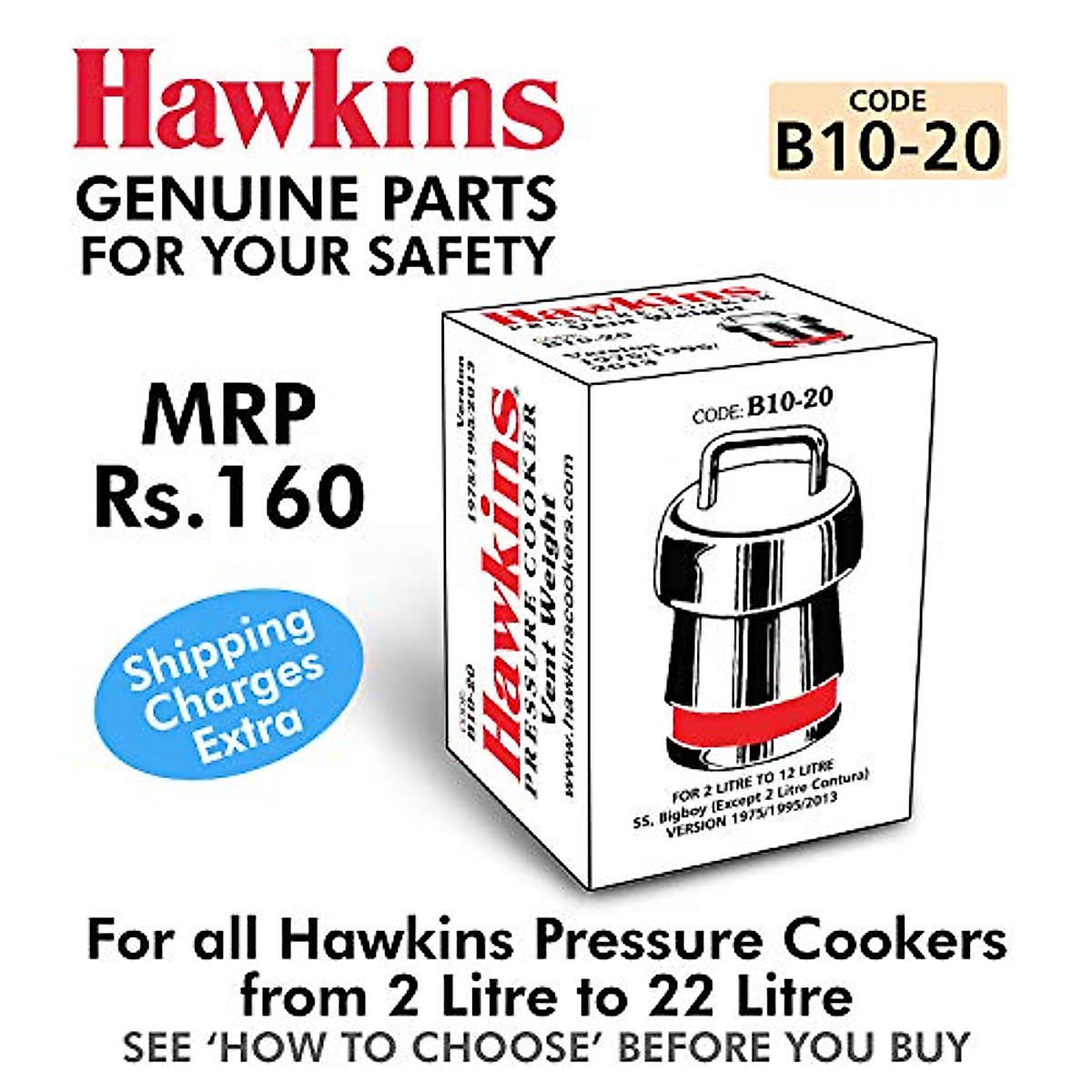 Hawkins Pressure Cooker Vent Weight Assembly for 2005, Older Hawkins Classic & Stainless Steel Pressure Cookers, Red