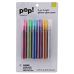 Glitter Glue Pens for Kids - Non-Toxic Craft Glue Sticks in Squeeze Tubes - Set of 6 Bright Colors for Schools, Art Projects, and Fabric Crafts - 0.29oz Tubes