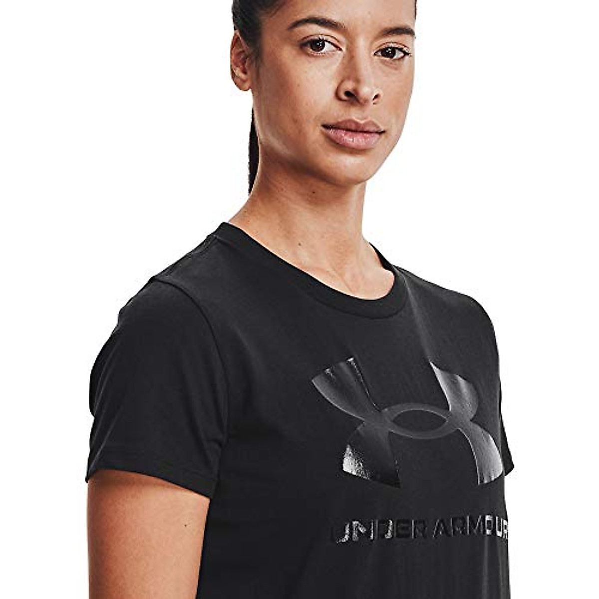 Under Armour Womens Live Sportstyle Graphic Short Sleeve Crew Neck T-Shirt , Black (002)/Black , Medium
