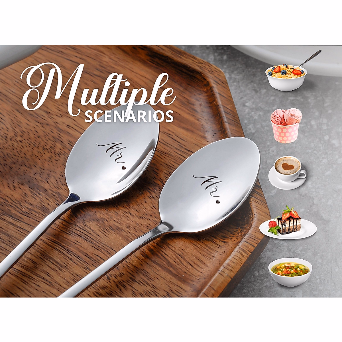 INNObeta Engagement Gifts for Gay Couples, 2 Pcs Engraved Ice Cream Spoons, Stainless Steel Coffee Spoon, Ideal for Wedding, Anniversary, Mr & Mr