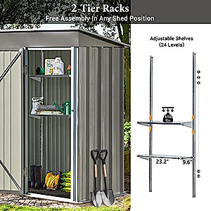 Tensun 5.3' x 2.8' x 6'Garden Shed with Ground Base, Metal Lean-to Storage Shed with Adjustable Shelf and Lockable Door, Tool Cabinet for Backyard, Lawn, Garden, Grey