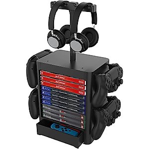 Wedorat Xbox Series X/PS5/Switch Multifunctional Game Disk Storage Tower Holder for PS5 Console, Game Disk Rack and Controller/Headset Stand Holder Compatible with Xbox Series X/Switch/PS5 Black