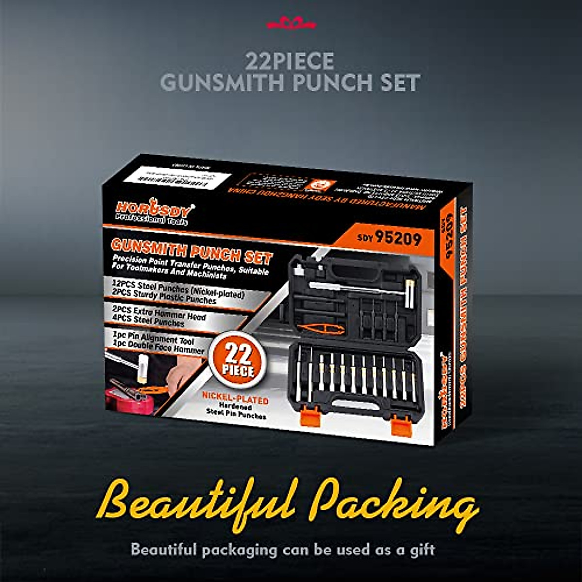 HORUSDY 22-Pieces Punch Set Punch Made of Solid Material, Including Steel Punch and Hammer with Steel for Maintenance