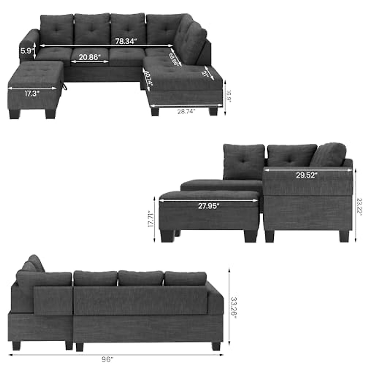 AWQM Modular Sectional Sofa with Ottoman, Fabric L-Shaped Couch with Chaise & Cup Holders, Living Room Furniture Sets Sectional Sofa Set, 6 Seat Corner Couch Sofa for Living Room, Apartment