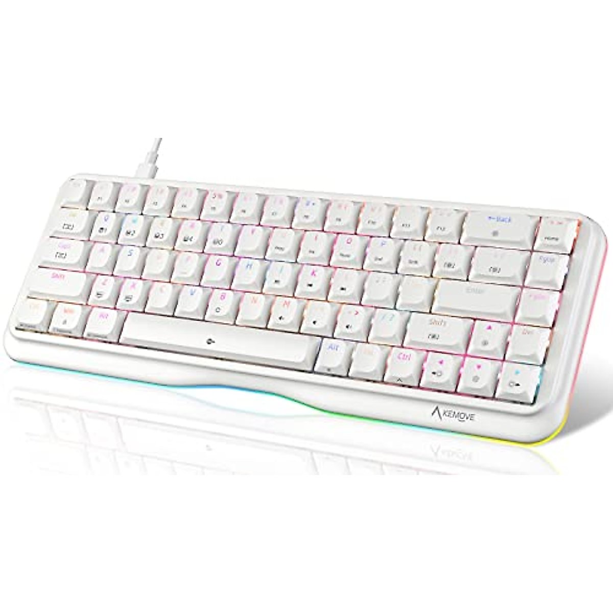 KEMOVE K68se Wired 60% Gaming Mechanical Keyboard RGB Backlit/Lighting Strip,Linear Red Switch,DSA Profile PBT Keycaps Windows and Mac Compatible,White