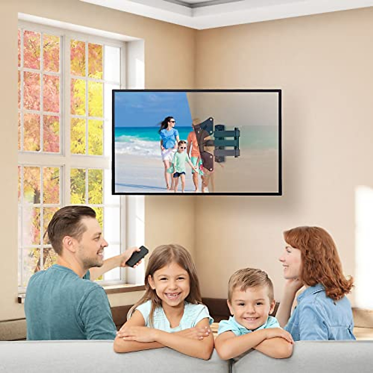 PERLESMITH TV Wall Mount for 13-42 Inch Flat or Curved TVs & Monitors, Full Motion TV Wall Mount with Articulating Arms Swivel Tilt Extends, Corner tv Bracket Max VESA 200x200 mm up to 44lbs, PSSFK1