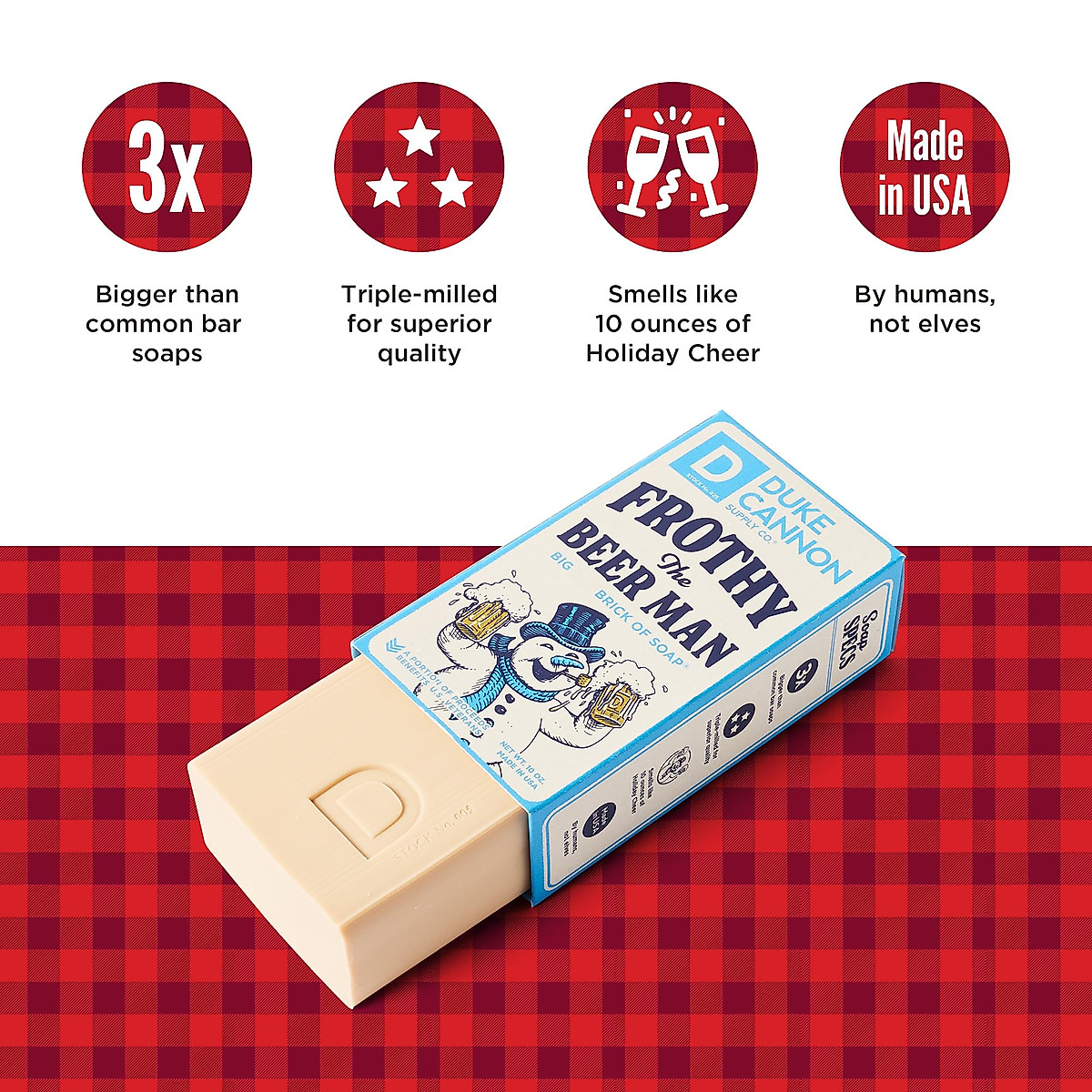 Duke Cannon Supply Co. Six Big Ass Bricks of Holiday Soap Bars Bundle for Men (Mall Santa's Cough Syrup, Rudolph's Night Cap, Lump of Coal, Frothy, Cut Pine, All Brandy Eggnog) 10 oz (Variety 6 Pack)