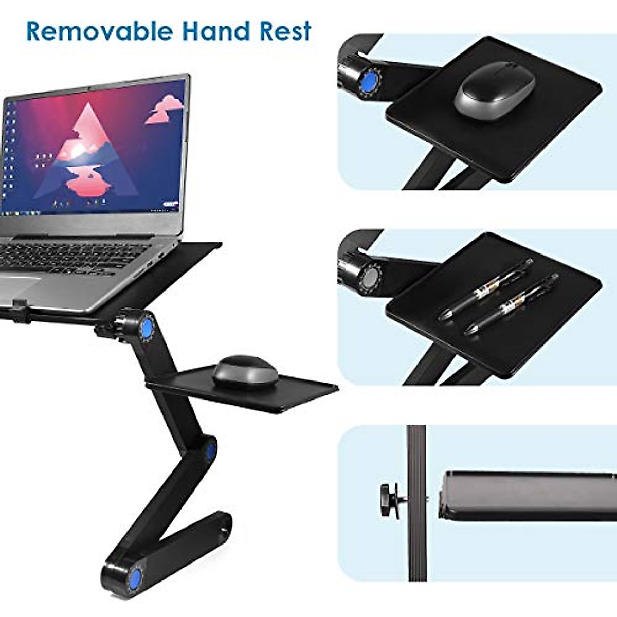 2020 New Adjustable Laptop Stand, Foldable Aluminum Laptop Desk with Large Cooling Fan & Mouse Pad for Bed, Sofa & Couch Lap Tray