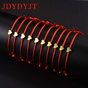 YJT Heart Wish Bracelet/Anklet That Fall Off Make A Wish Red String Bracelets for Women Teen Girls Handmade Jewelry Adjustable 7" to 11.8", 10 pc