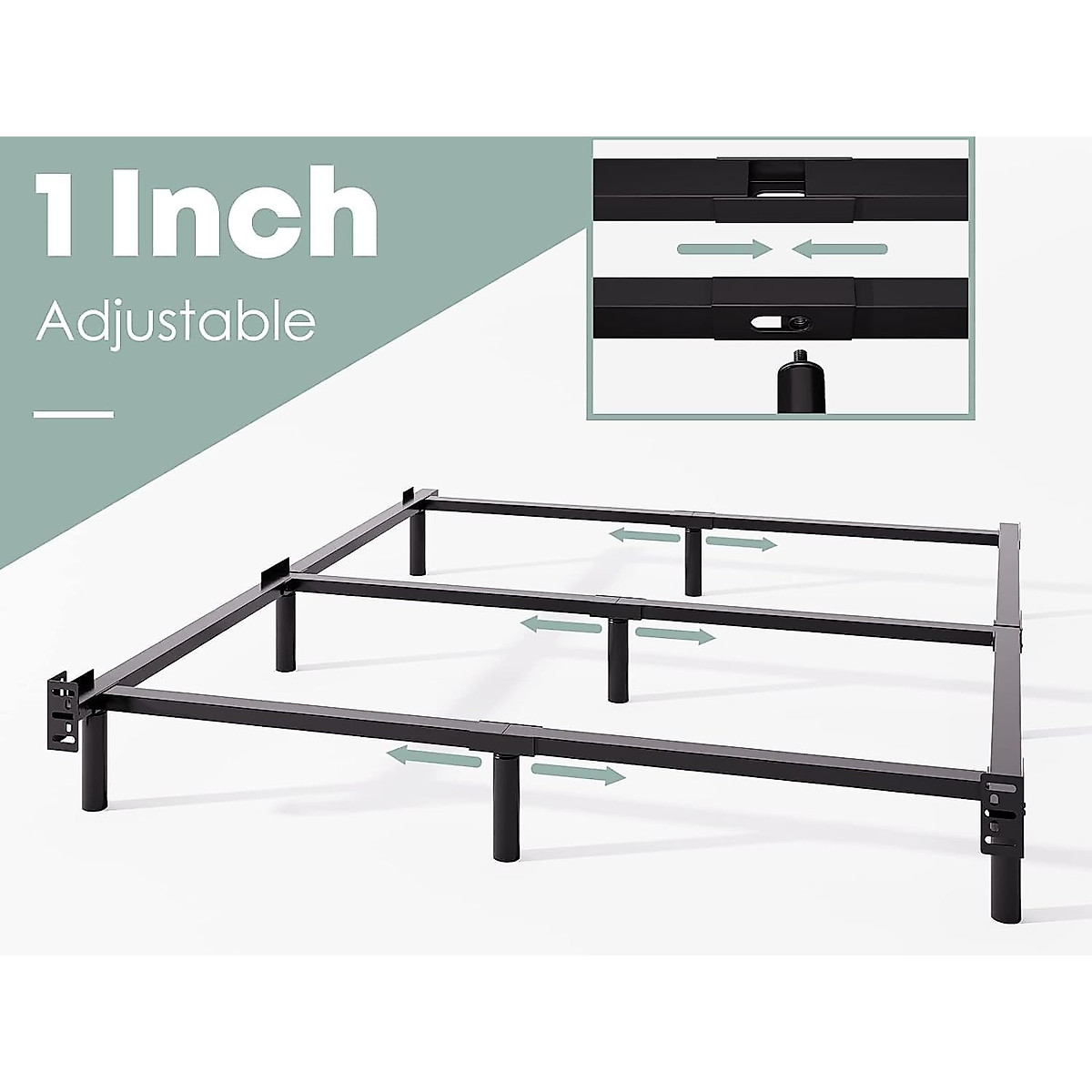 VTWAZAST Queen Size Bed Frame, 7 Inch Metal Heavy Duty Base for Box Spring, 9-Leg Support, Non-Slip, Noise-Free, Easy Assembly, Black