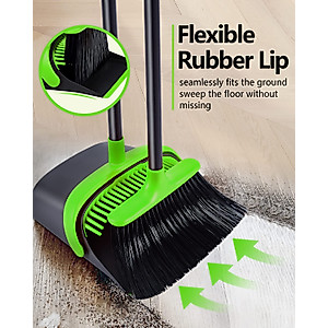 Broom and Dustpan Set, Broom and Dustpan, Broom and Dustpan Set for Home, Upgrade 52" Long Handle Broom with Stand Up Dustpan Combo Set for Office Home Kitchen Lobby Floor Use, Dust pan and Broom Set