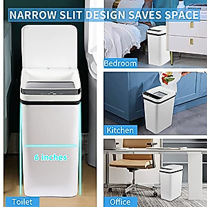TemphytBong White Automatic Touchless Narrow Covered Bathroom Trash Can with Lids 2.5 Gallon Slim Motion Sensor Trash Can for Kitchen Bedroom Office Toilet Rechargeable Plastic Lidded Garbage Can
