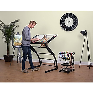 SD STUDIO DESIGNS Triflex Drawing Table, Sit to Stand Up Adjustable Office Home Computer Desk, 35.25" W X 23.5" D, Charcoal Black/Clear Glass