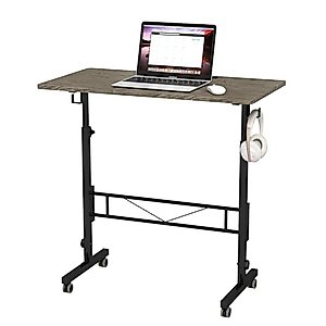 SIDUCAL Mobile Stand Up Desk, Adjustable Laptop Desk with Wheels Storage Desk Home Office Workstation, Rolling Table Laptop Cart for Standing or Sitting, Rustic Gray