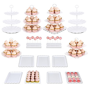 Big Party Must Haves: Pack of 15 NWK Cake Stand, Cupcake Stand Set, with 2X Large 2-Tier Cupcake Stands + 4X Large 3-Tier Cupcake Stands + 7 x Appetizer Trays +2 x Cake Pop Stands