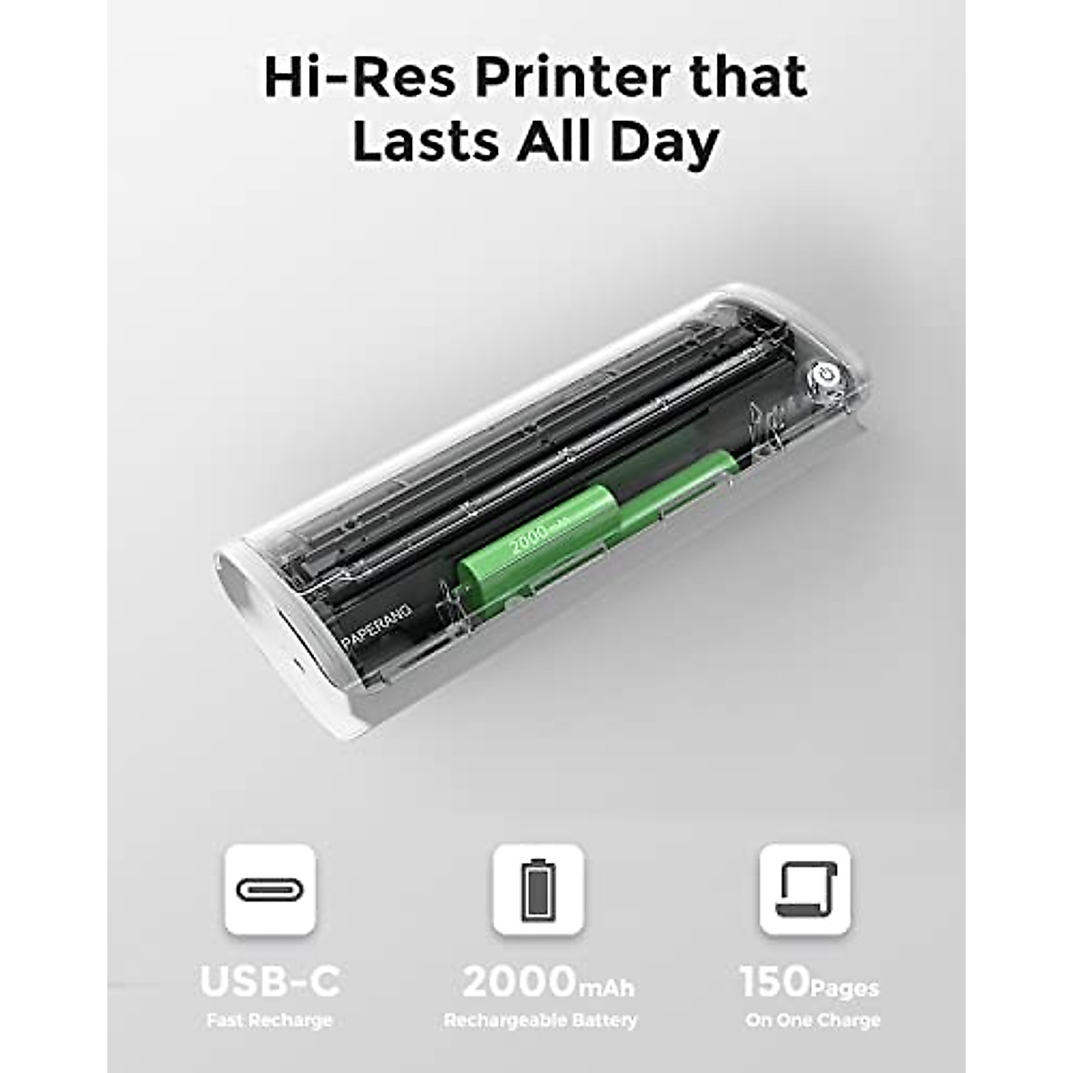 paperang GO Portable Printer with 300dpi Resolution Supports 8.5" X 11" US Letter Inkless Printing for Design Sketches, Invoices, Service Reports, and More - White