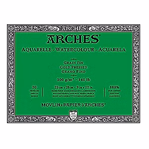Arches Watercolor Block 9x12-inch Natural White 100% Cotton Paper - 20 Sheets of Arches Watercolor Paper 140 lb Cold Press - Arches Art Paper for Watercolor Gouache Ink Acrylic and More
